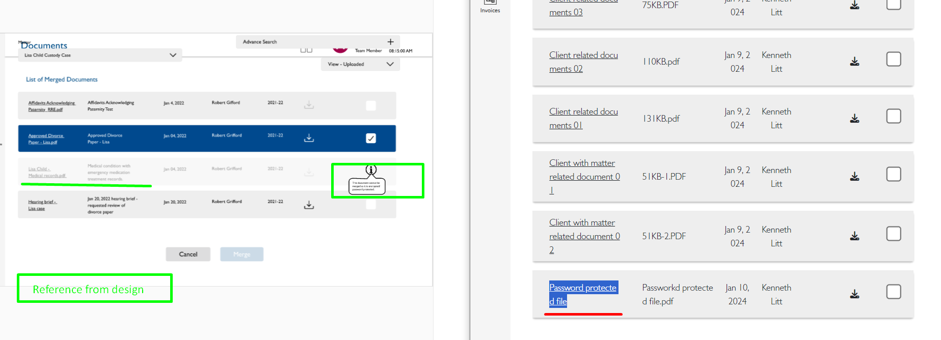 Bug #2086: Merge PDF [Client /Firm] - While merging PDFs, password-protected PDF should be ...
