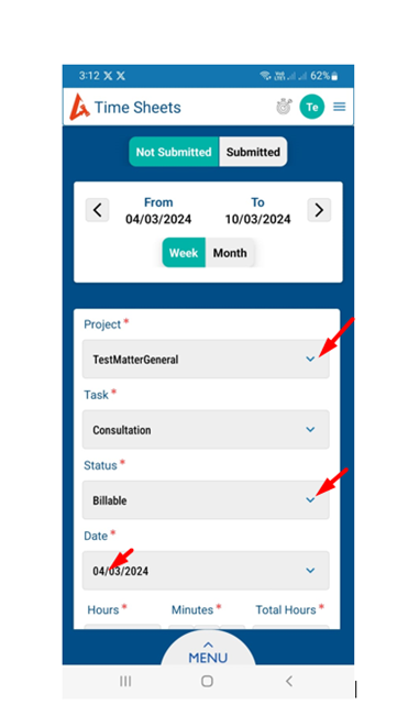 Bug #2491: Timesheets (Not Submitted):- While creating a new timesheet entry, after selecting ...