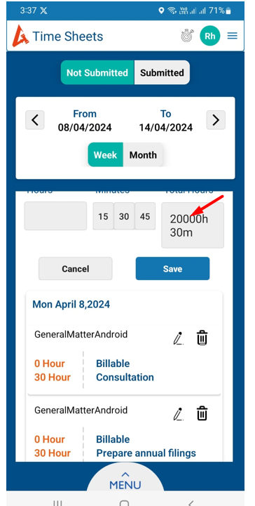 Bug #2517: Timesheets(Non Submitted): When creating a timesheet entry, the user is currently ...