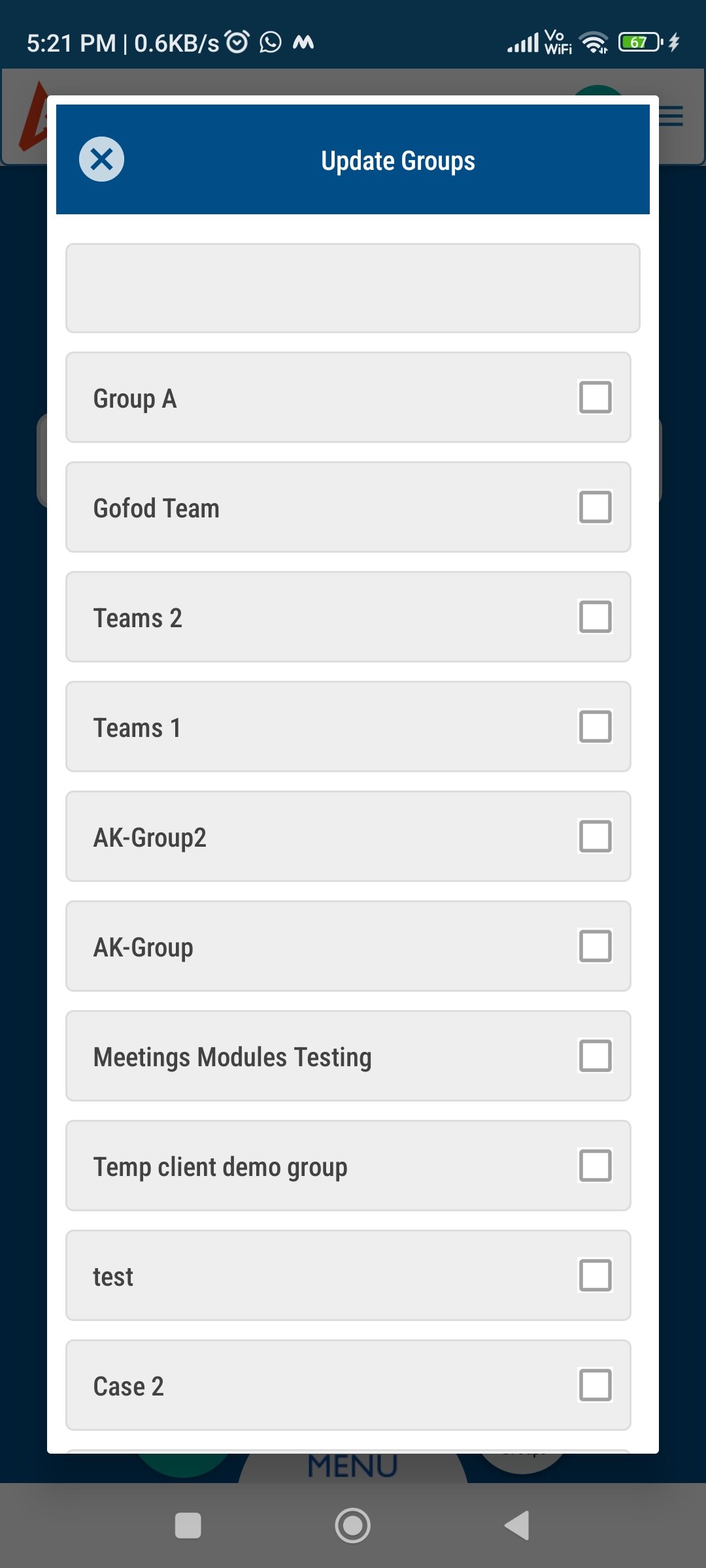 Bug #2728: Legal /General - Actions - Update groups - Change the screen according to the iOS ...