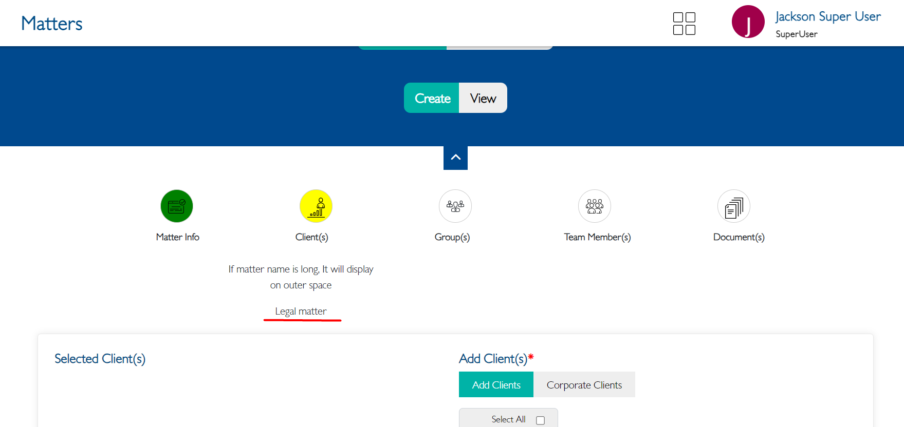 Bug #2168: Create Matter [Legal / General] - UI Issues - Matter - UI Issues - Redmine