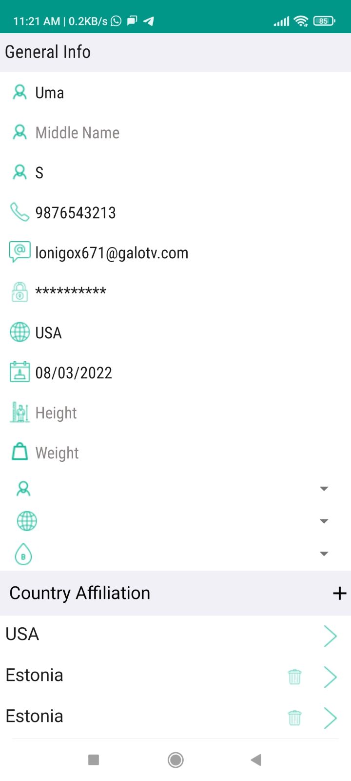 Bug #628: Settings- edit profile- country affiliation- click save multiple times -country added ...